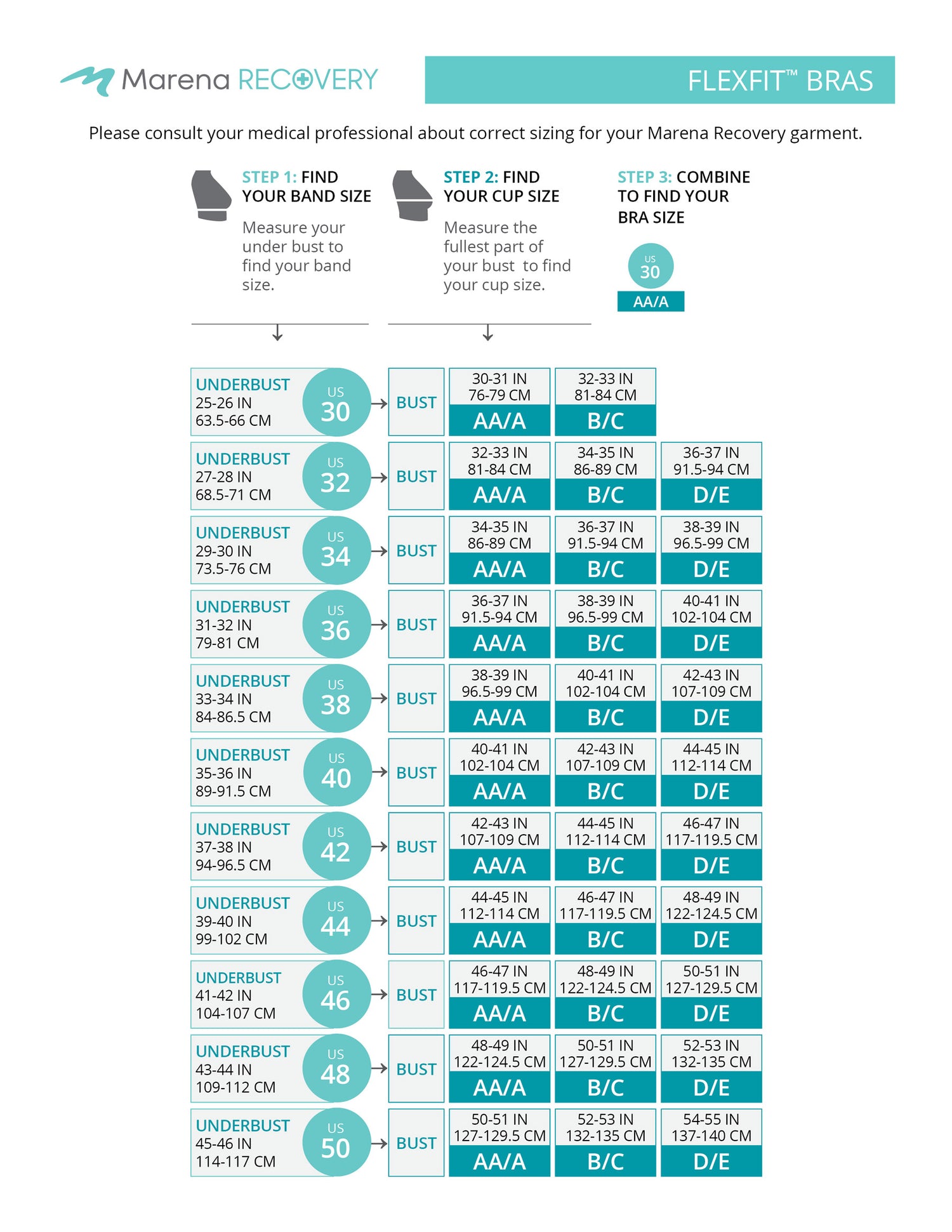 Marena Size Charts | Compression Garment Sizing – The Marena Group, LLC